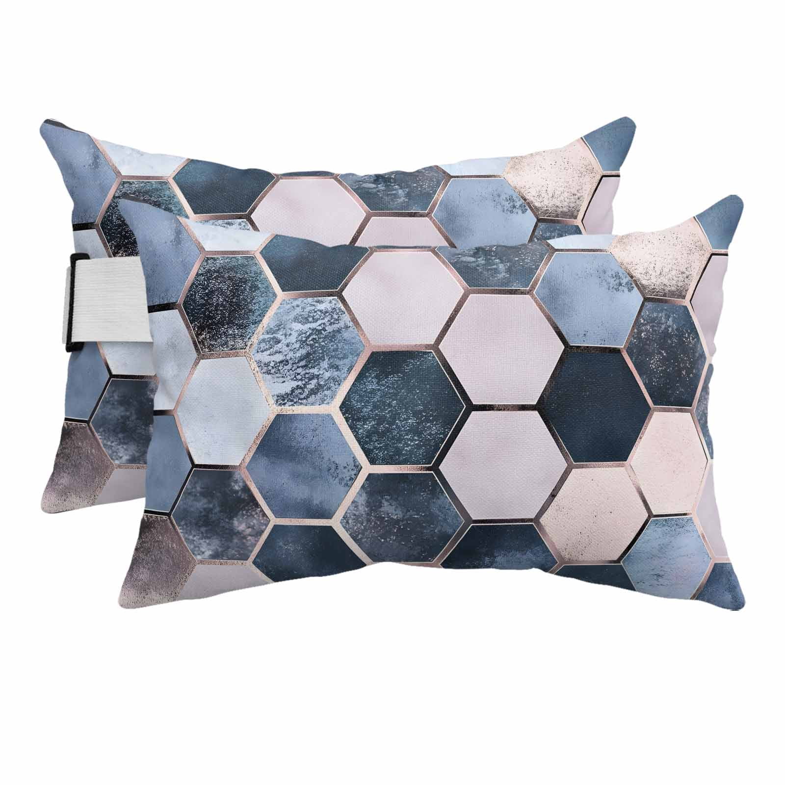 Blue Lattice Hexagon Color Block Outdoor Pillow for Chaise Lounge Chair ...