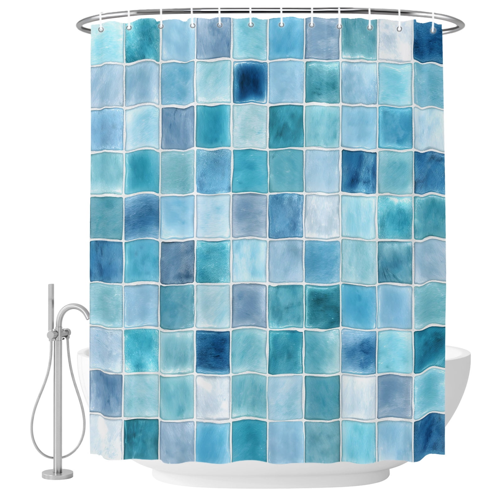Blue Lattice Shower Curtain for Bathroom, Summer Watercolor Square ...