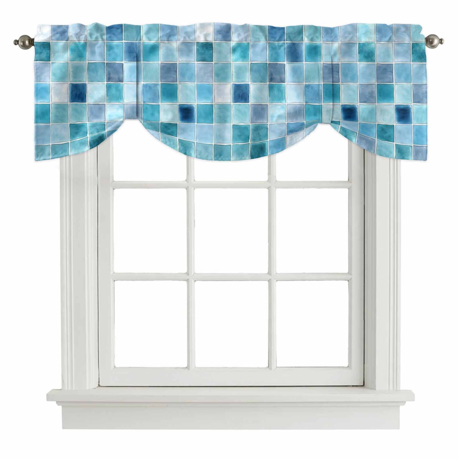 Blue Lattice Tie Up Valance Curtains Summer Watercolor Square Ocean ...