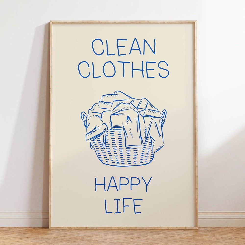 Blue Laundry Quote Print: Hand-Drawn Line Art Decor UNFRAMED PAPER ...
