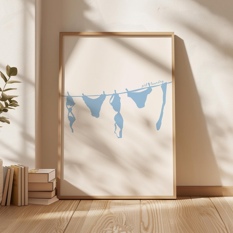 Blue Laundry Wall Art Coquette Room Decor Girly Wall Art Girl Laundry ...