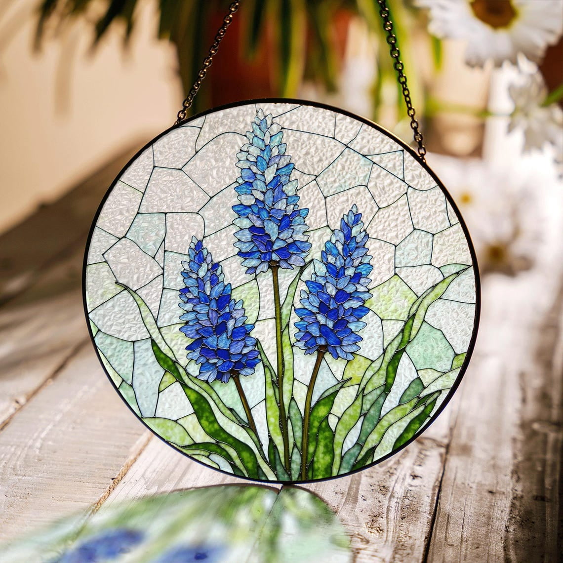 Blue Lavender Flowers Glass Round Suncatcher Window Decor Gift For Mom ...