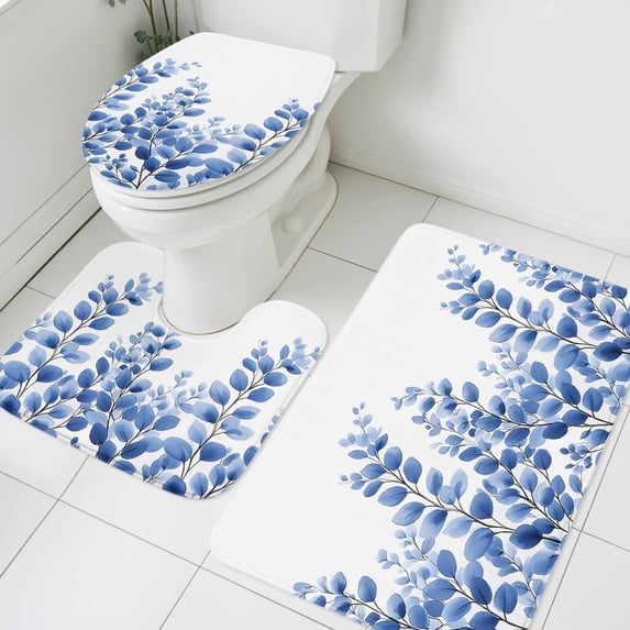 Blue Leaf Bathroom Rugs Set Spring Abstract Vintage Blue Ombre Branch ...