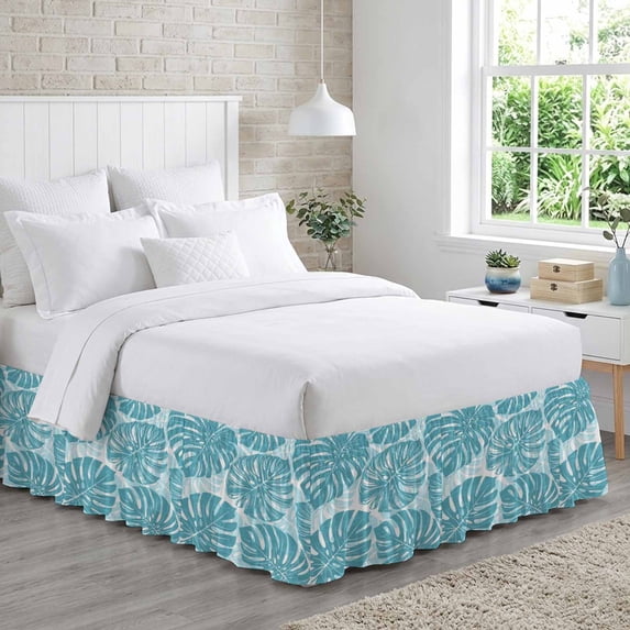 Blue Leaf Bed Skirt California King Size 16 Inch Drop, Tropical Country ...