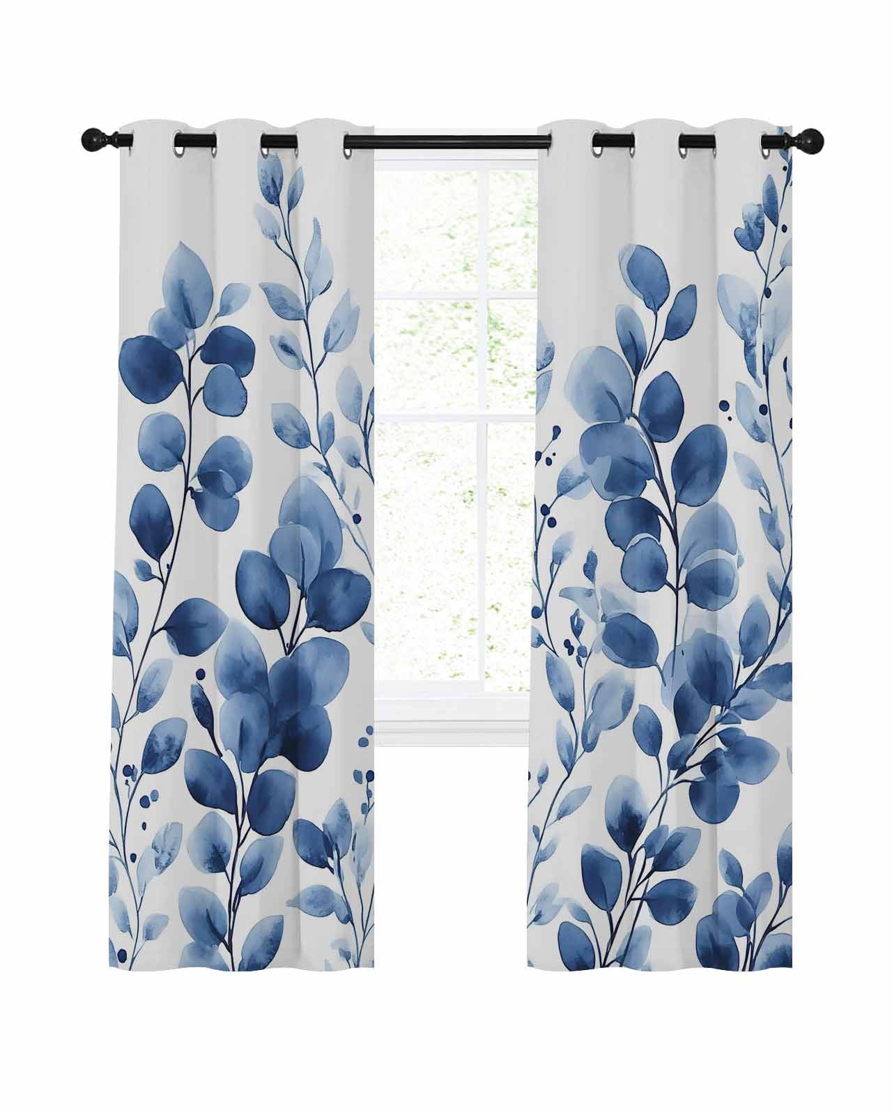 Blue Leaf Blackout Curtains 72 Inch Length Spring Vintage Blue Ombre ...
