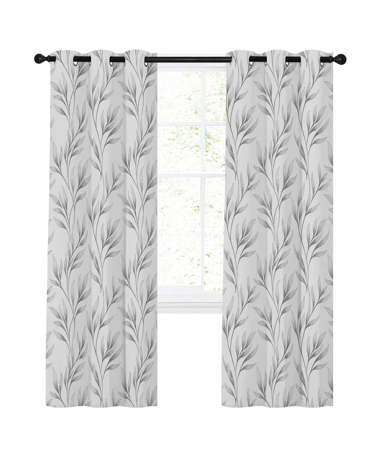 Blue Leaf Blackout Curtains for Bedroom Living Room, Country Vintage ...