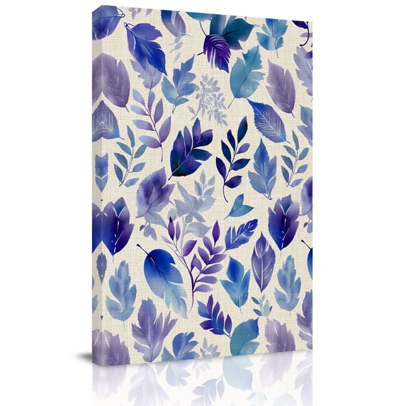 Blue Leaf Canvas Wall Art for Living Room, Watercolors Leaf Vintage ...