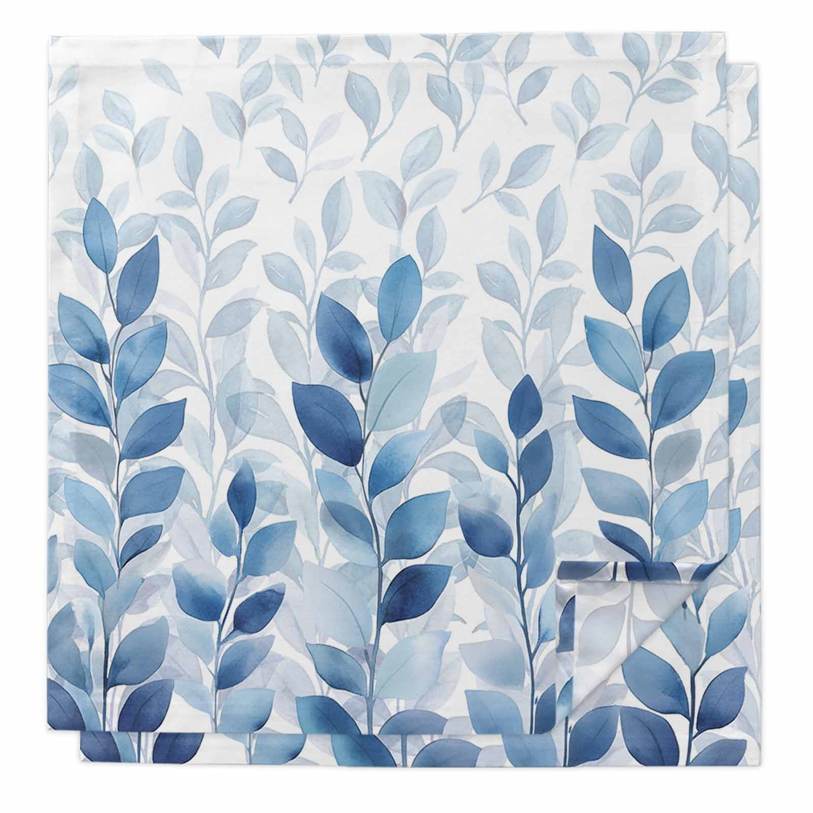 Blue Leaf Cloth Napkins Washable Set of 2, Watercolor Country Plant ...