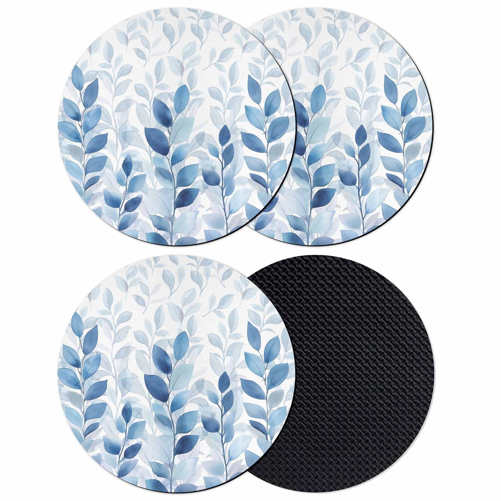 Blue Leaf Coasters Set of 4, Soft Absorbent Coasters for Drinks ...