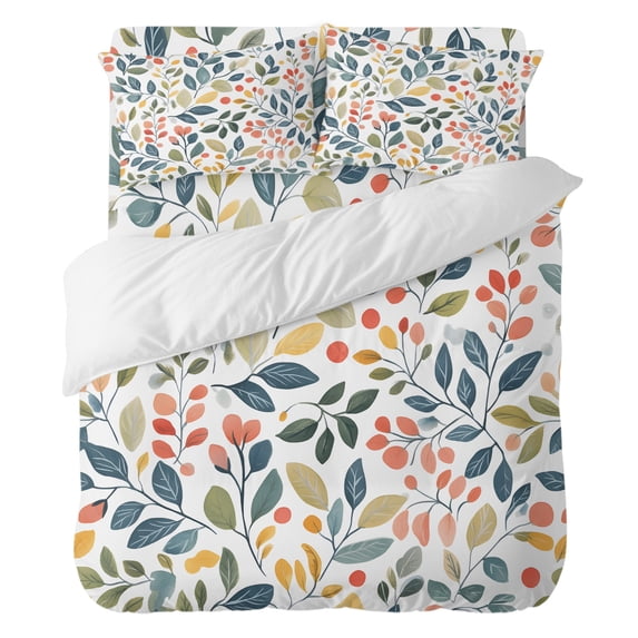 Blue Leaf Comforter Set Full Size, Colorful Leaves Pastoral Plant ...