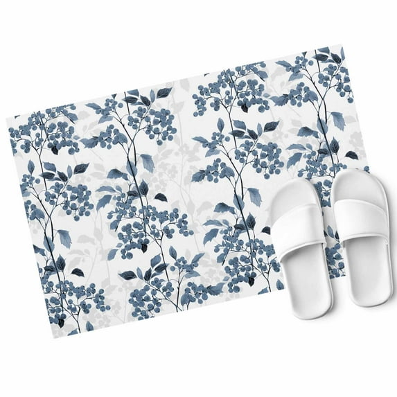 Blue Leaf Fruit Door Mat Plant Nature Non Slip Absorbent Entrance Mat ...