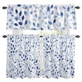 Blue Leaf Kitchen Curtains Set for Windows, Gradient Abstract Plants ...