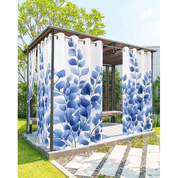 Blue Leaf Outdoor Curtains for Patio, Spring Vintage Blue Ombre Branch ...