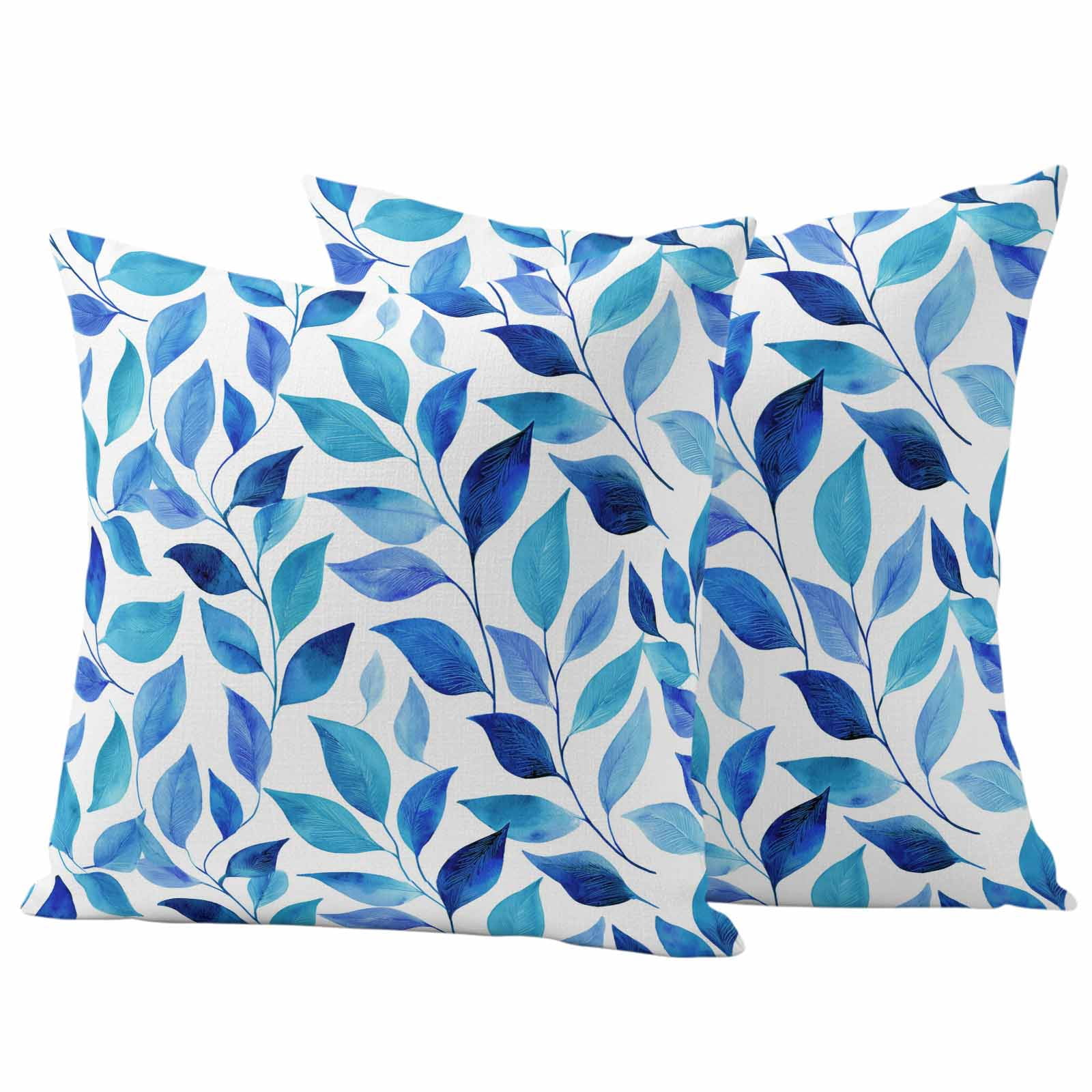 Blue Leaf Outdoor Pillow Covers Set of 2 Watercolors Leaf Spring Plant ...