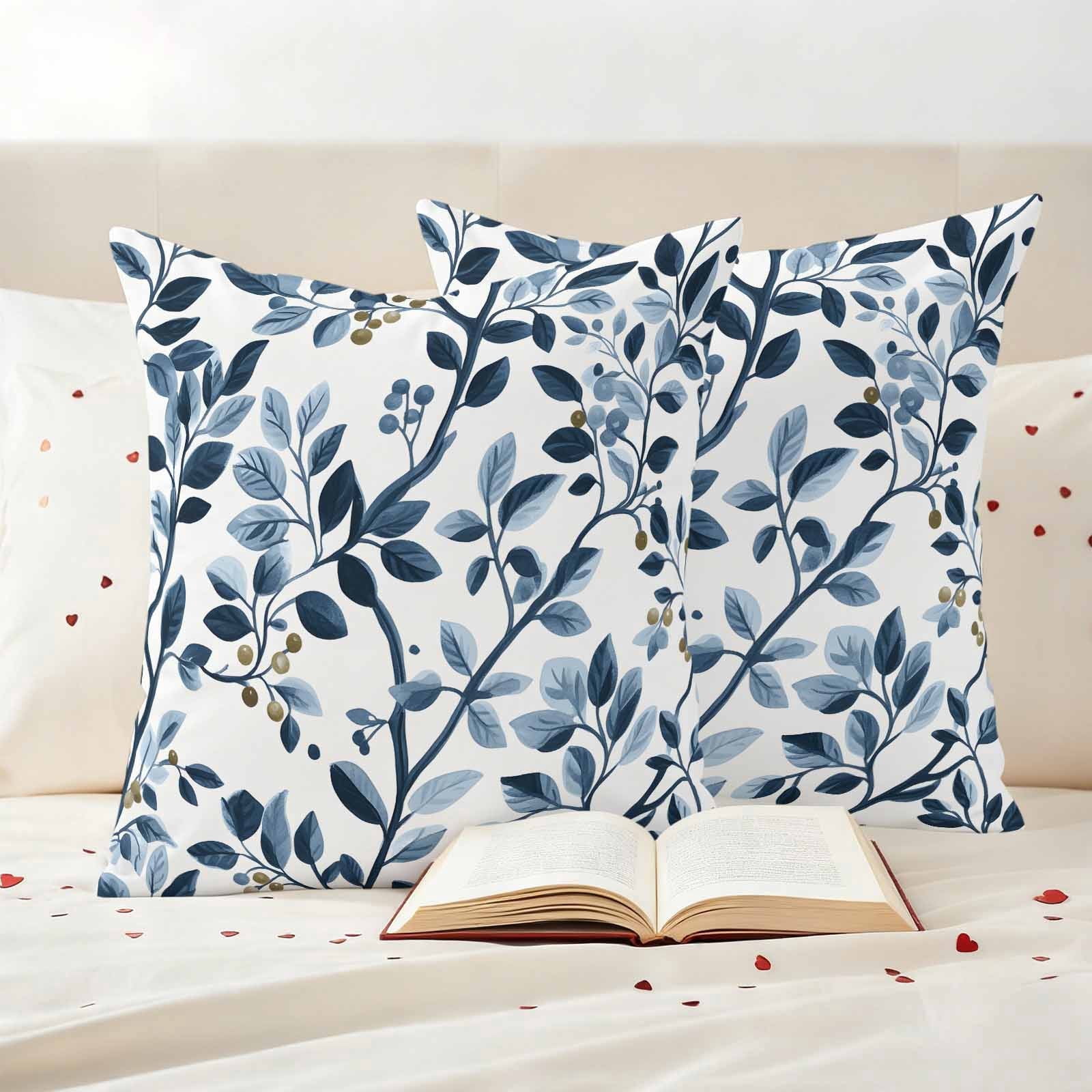 Blue Leaf Outdoor Throw Pillow Covers Set of 2, Watercolor Leaves ...