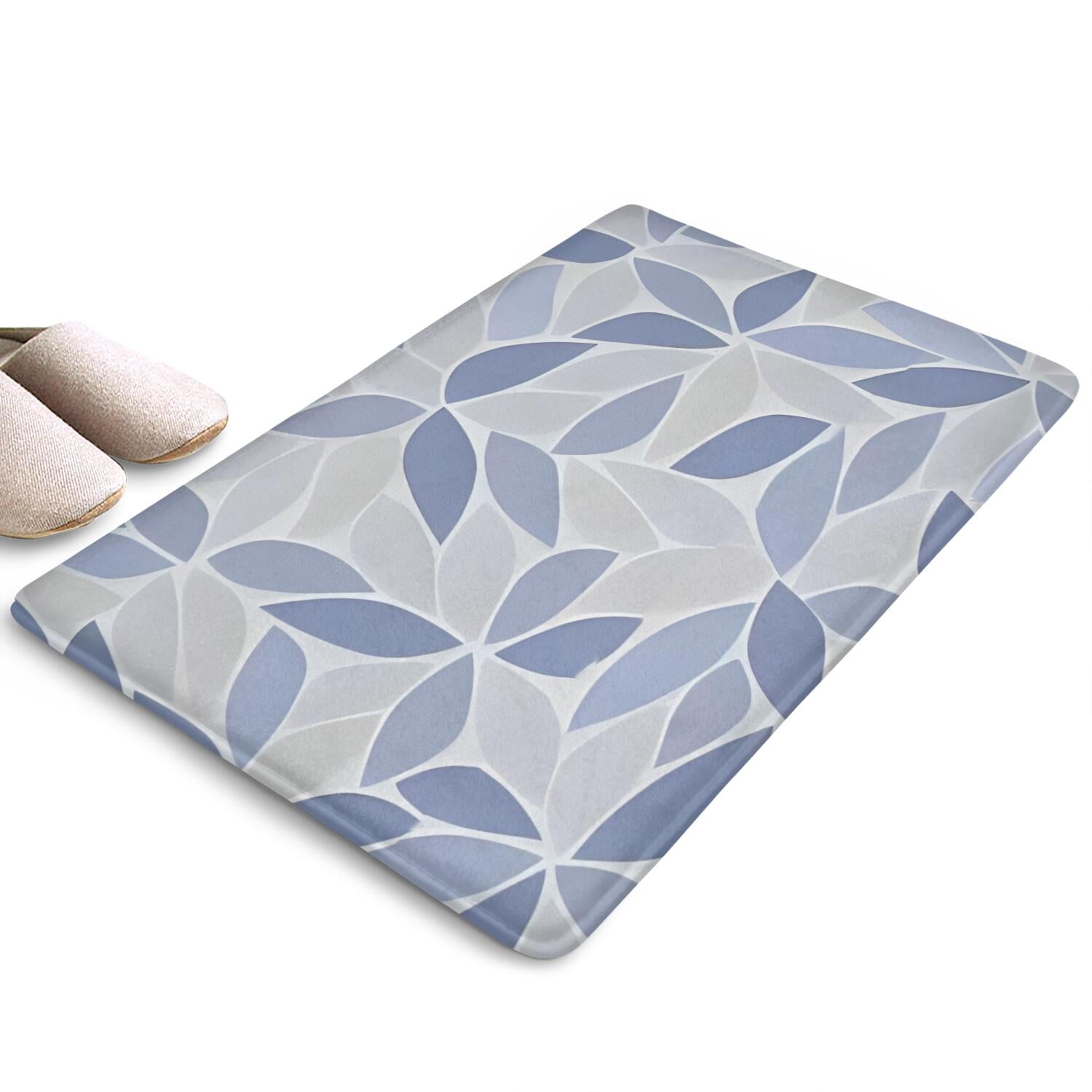 Blue Leaf Pattern Flannel Non Slip Door Rugs,Washable Door Mats Indoor ...