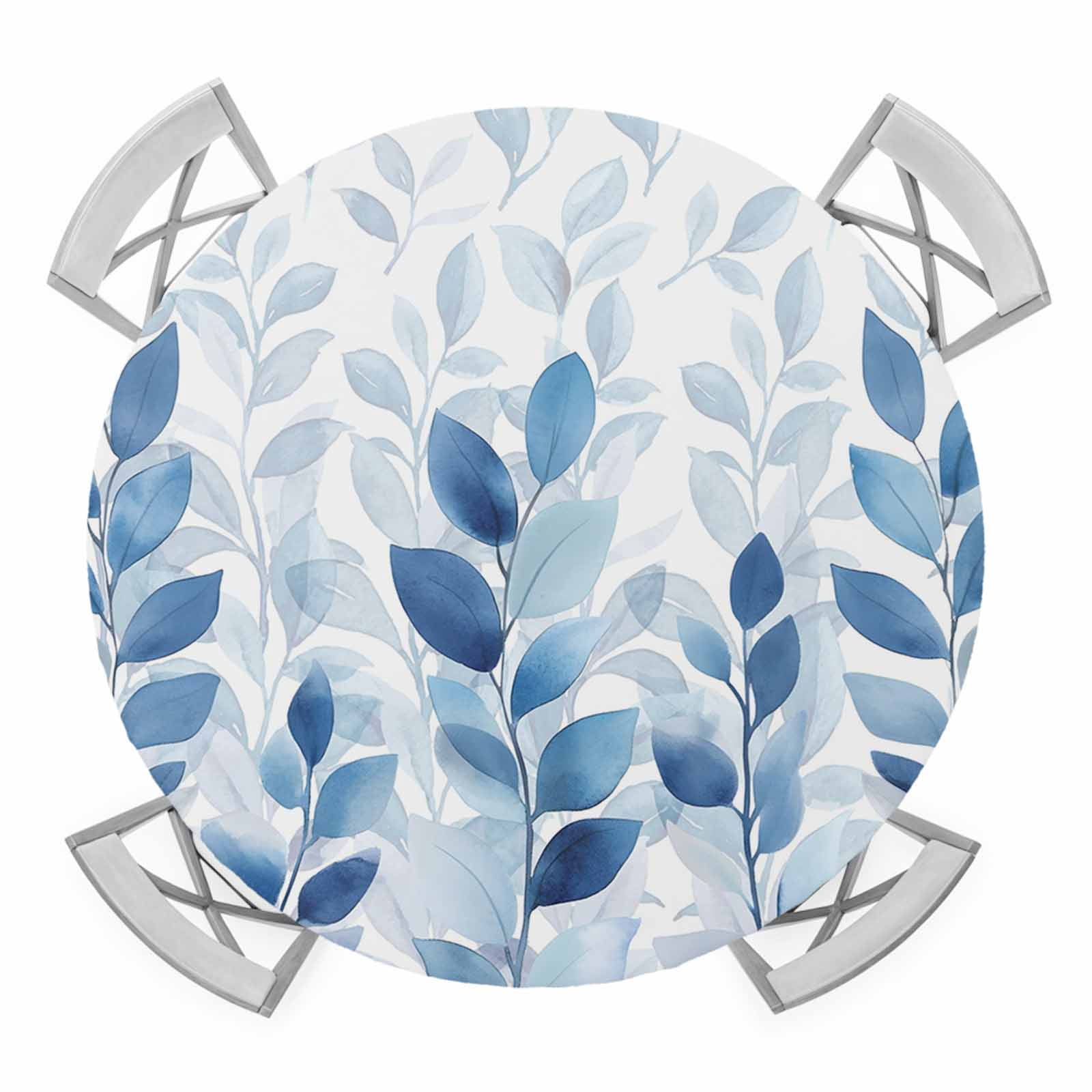 Blue Leaf Round Tablecloth for 45-54 Inch Tables,Fitted Table Cover ...