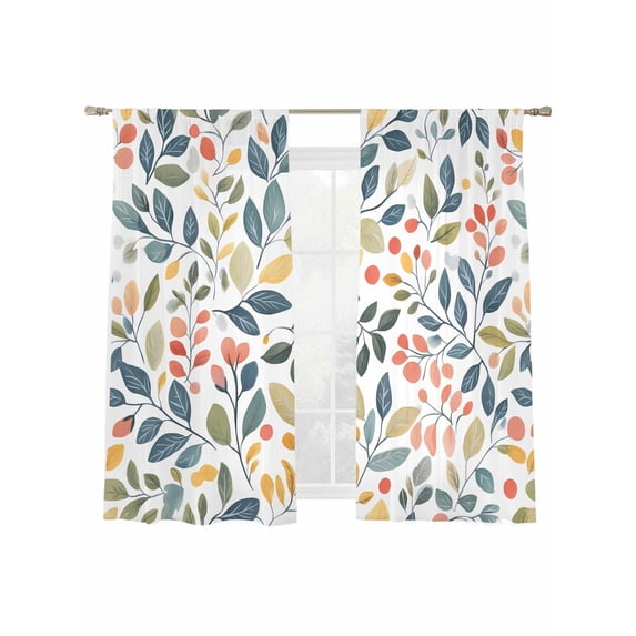Blue Leaf Sheer Curtains 2 Panels Set Colorful Leaves Pastoral Plant ...