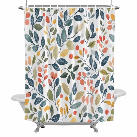 Blue Leaf Shower Curtain for Bathroom, Colorful Leaves Pastoral Plant ...