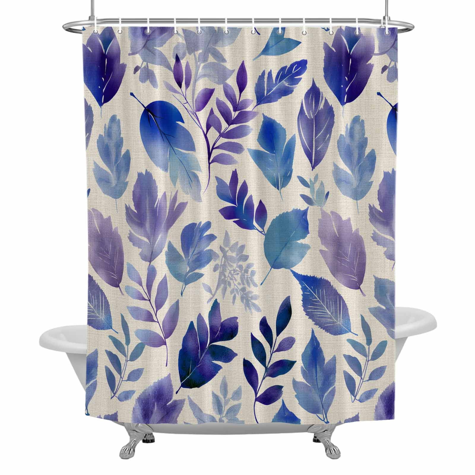 Blue Leaf Shower Curtain for Bathroom, Watercolors Leaf Vintage Linen ...