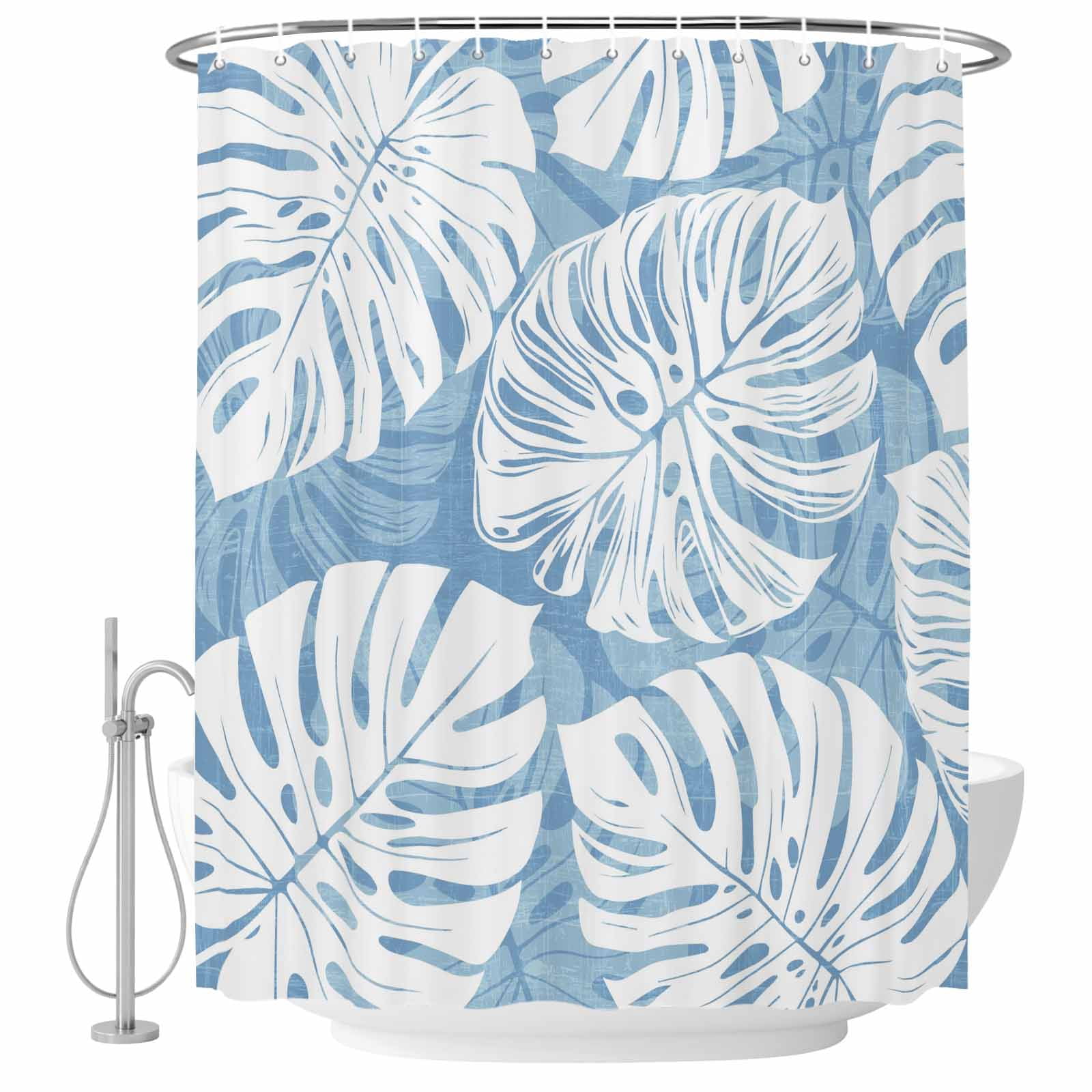 Blue Leaf Shower Curtain Set with Hooks, Tropical Country Nautical ...
