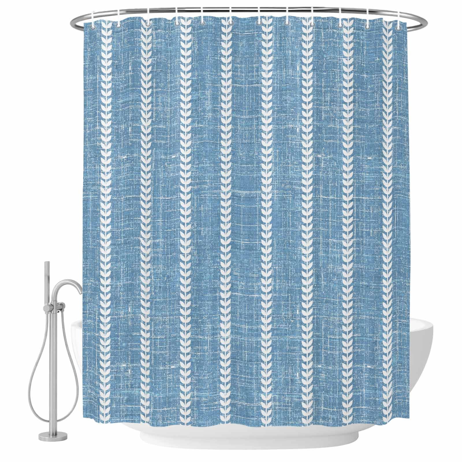 Blue Leaf Stripe Shower Curtain for Bathroom, Country Vintage Rustic ...