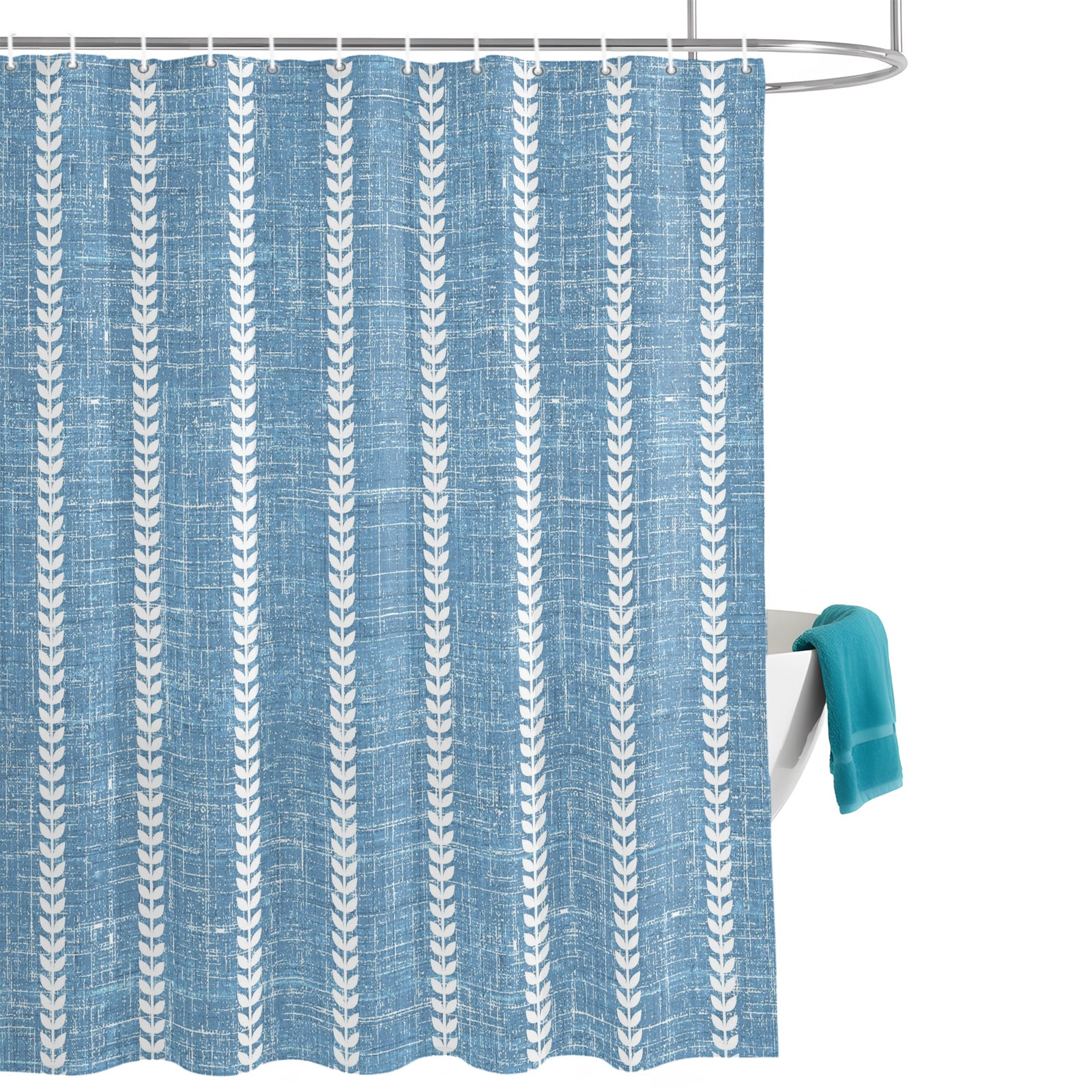 Blue Leaf Stripe Shower Curtain, Country Vintage Rustic Minimalist ...