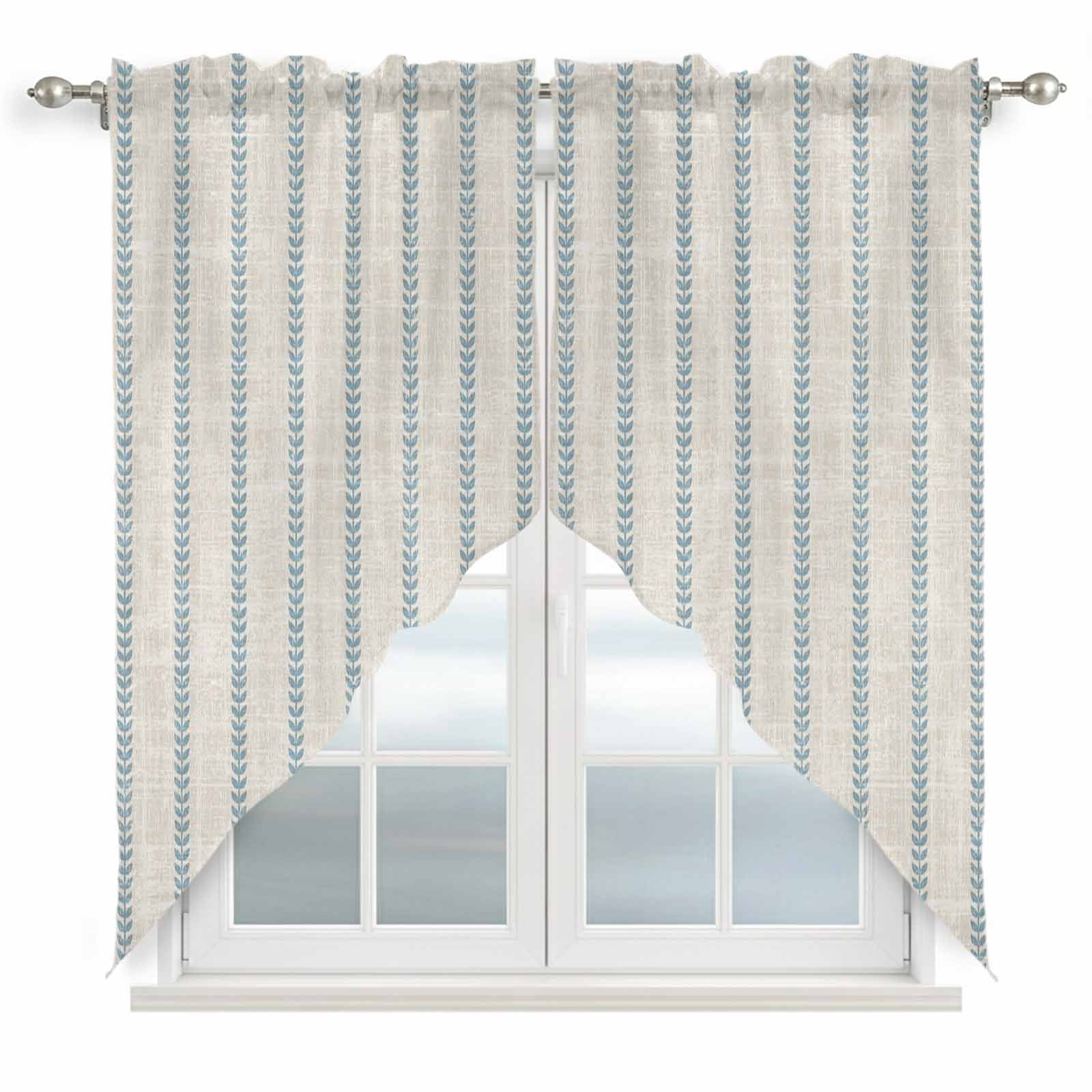 Blue Leaf Stripe Swag Curtain Valance for Window 2 Panels Country ...