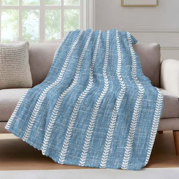 Blue Leaf Stripe Throw Blanket for Couch Country Vintage Rustic ...
