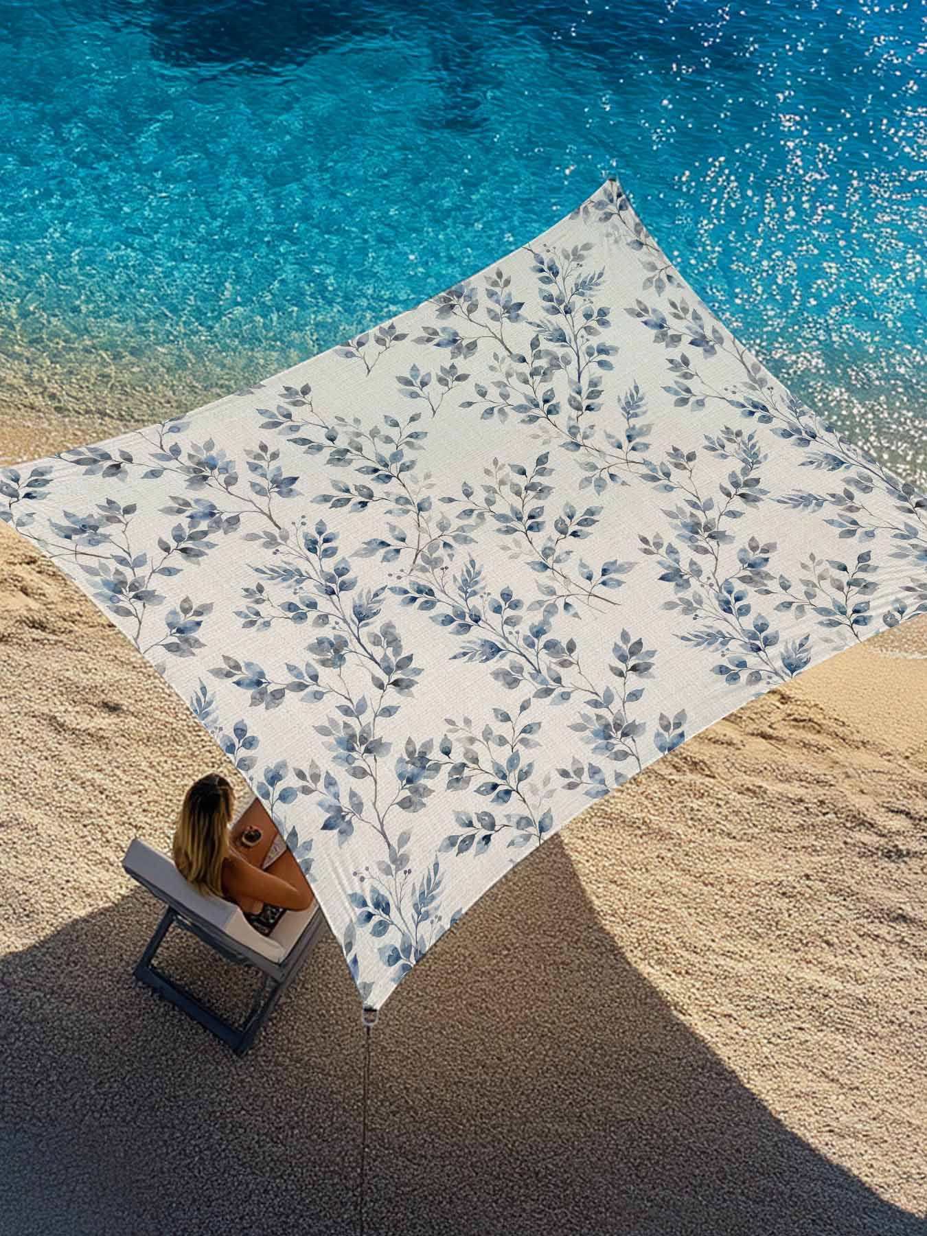 Blue Leaf Sun Shade Sail 8' x 10', Vintage Gray Floral Vine Rustic ...