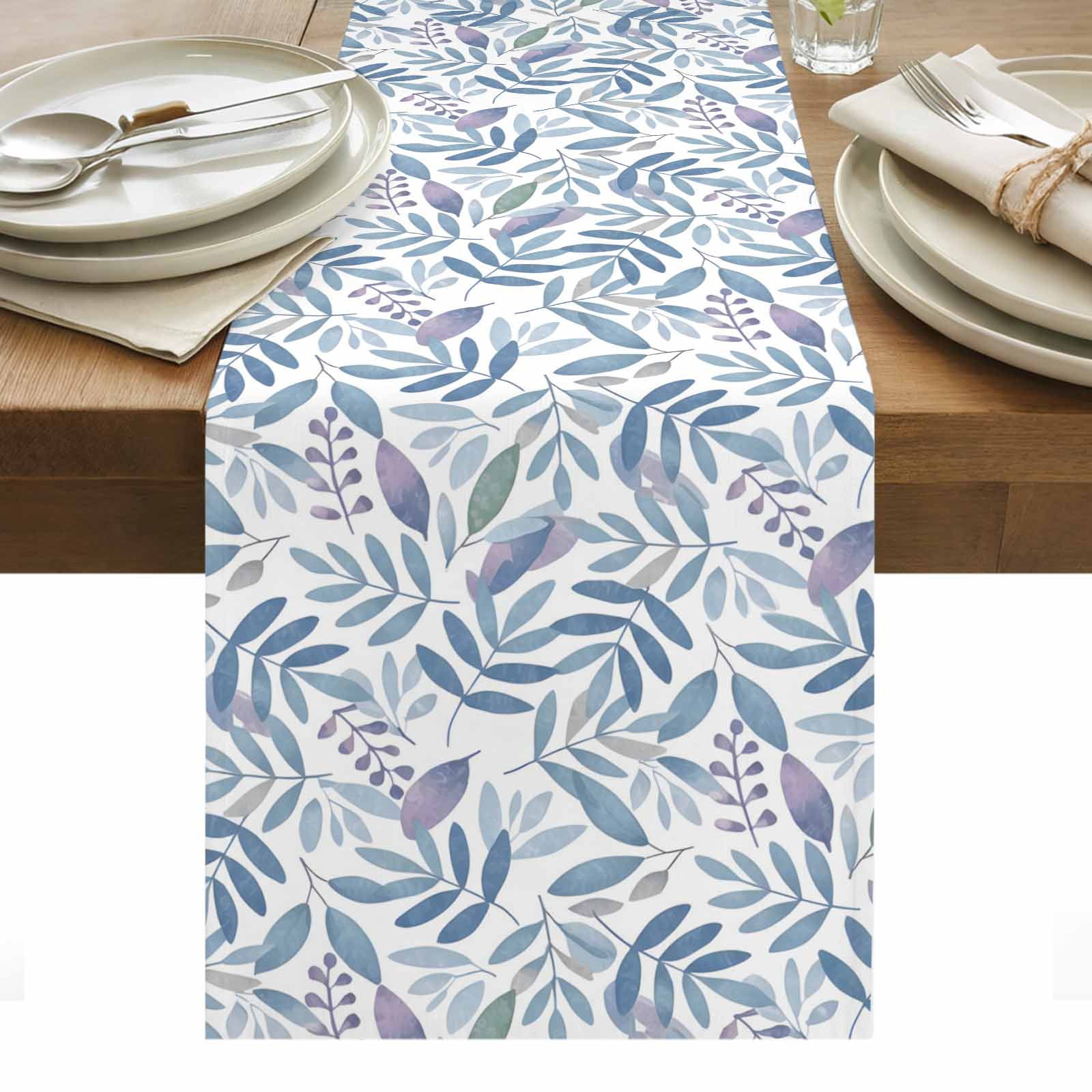 Blue Leaf Table Runner - 70 Inch Long, Kitchen Dining Table Runner ...