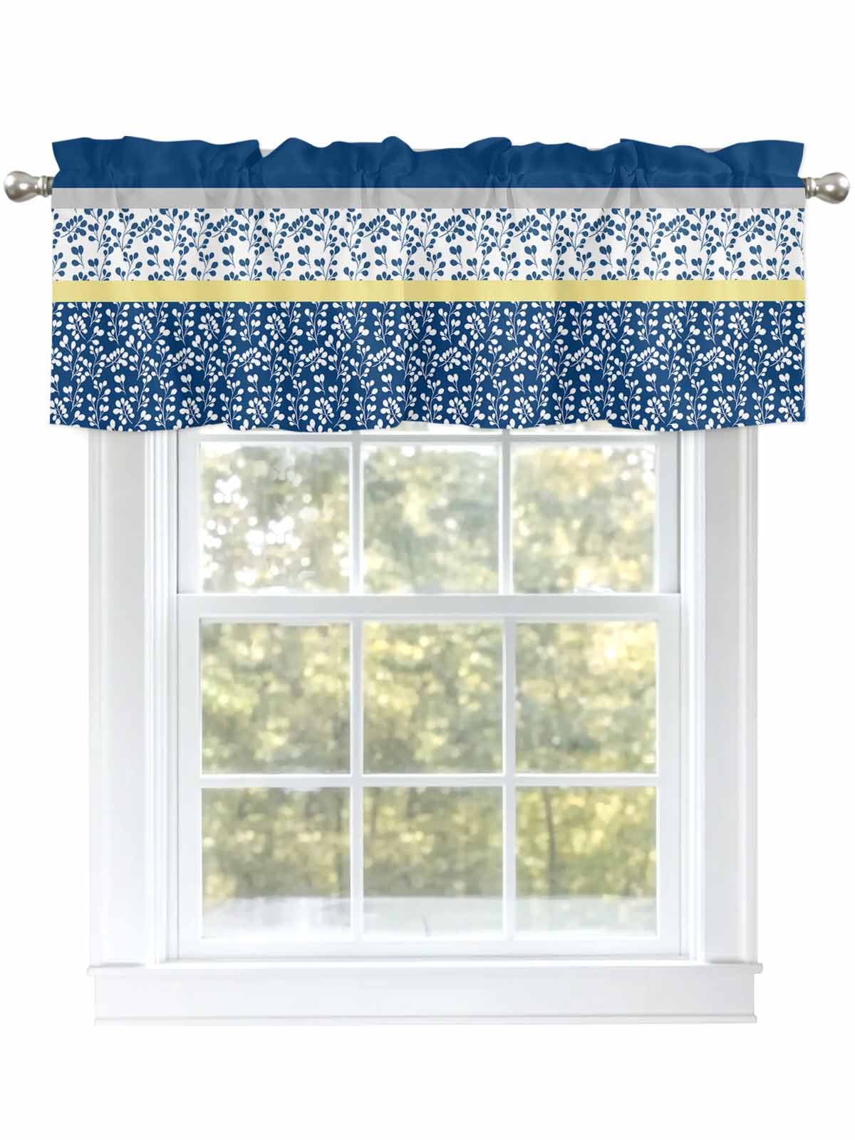 Blue Leaf Valances for Windows, Rod Pocket Kitchen Valance Curtains ...