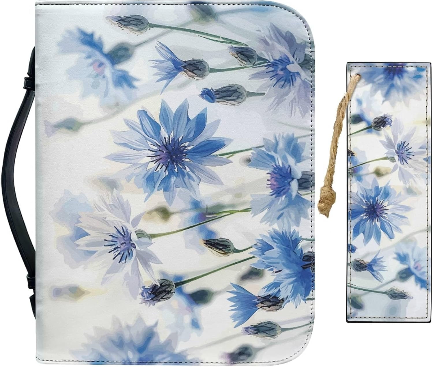 Blue Leather Bible Cover with Bookmark for Flower Church Bible Case ...