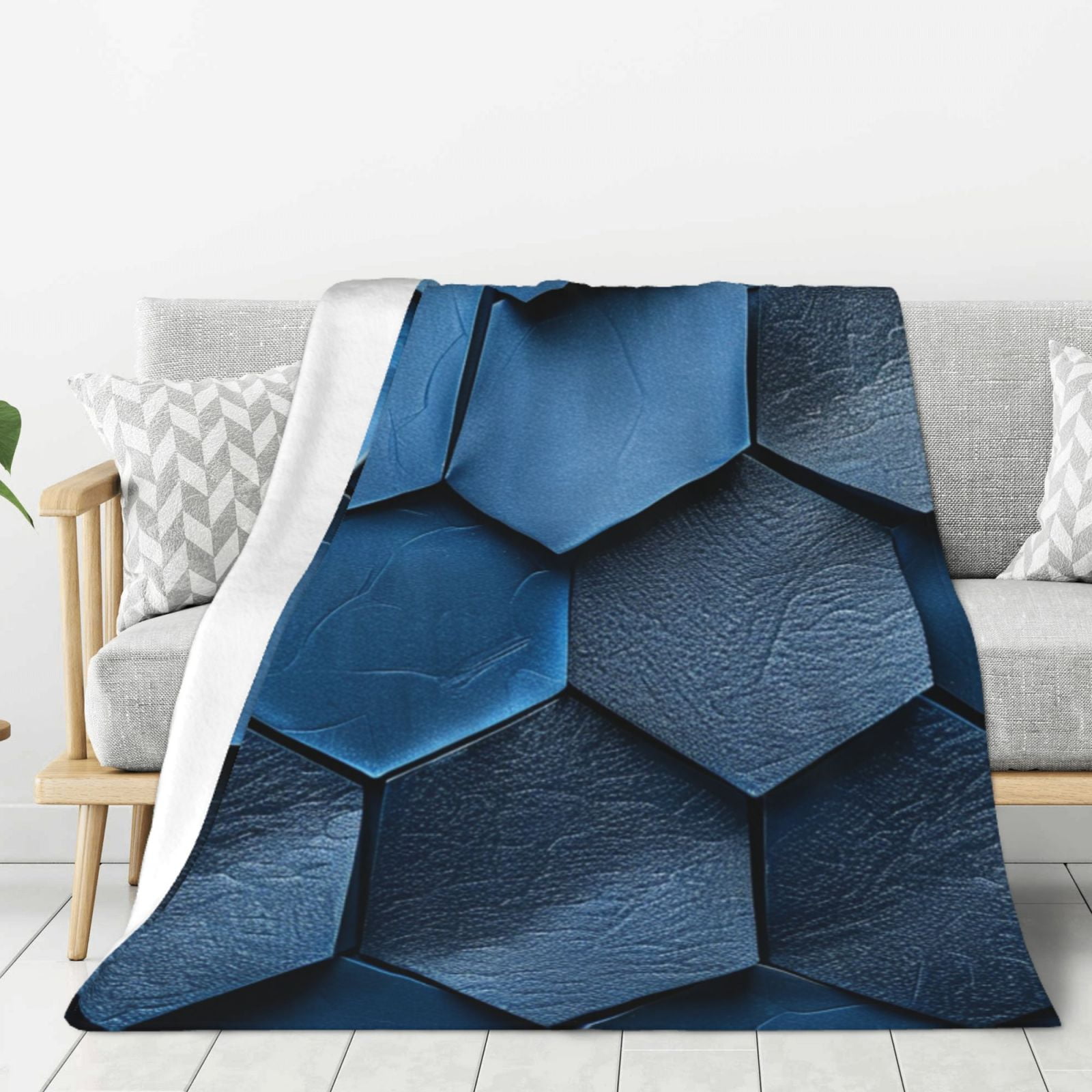 Blue Leather Hive Pattern Lightweight Plush Fuzzy Cozy Soft Blankets 40 ...