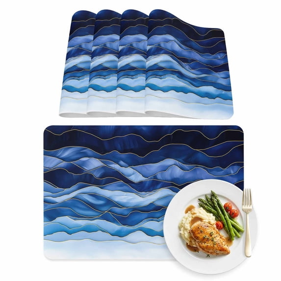 Blue Leather Placemats Set of 4, 12x18 Inch, Gradient Ripple Abstract ...