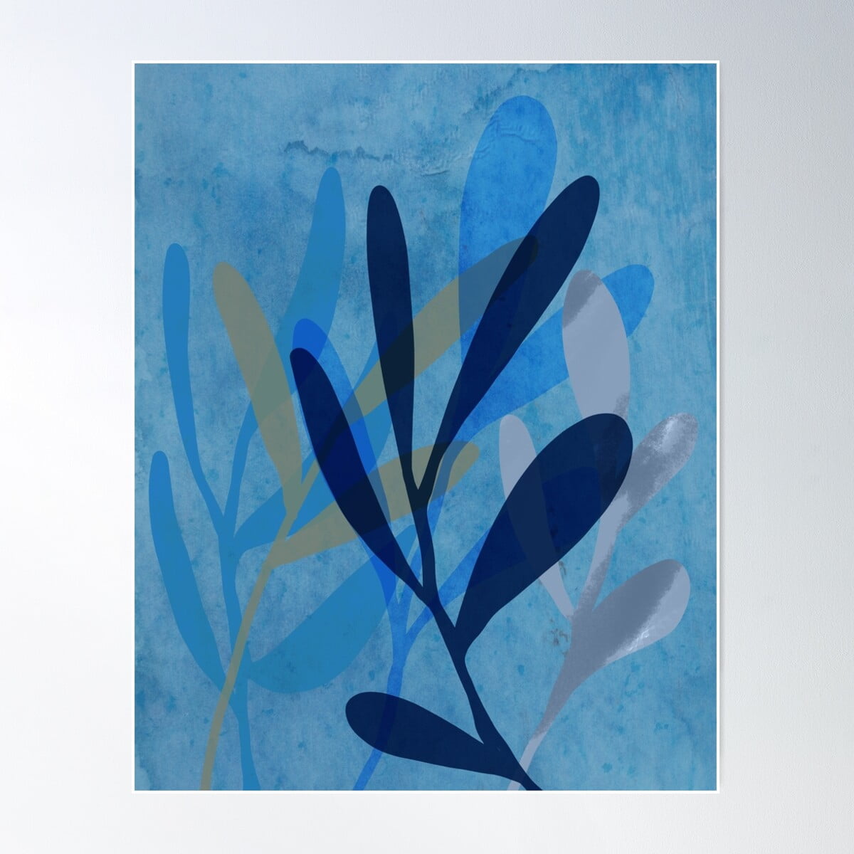Blue Leaves Abstract Botanical Art Poster Wall Art, Modern Wall Decor ...