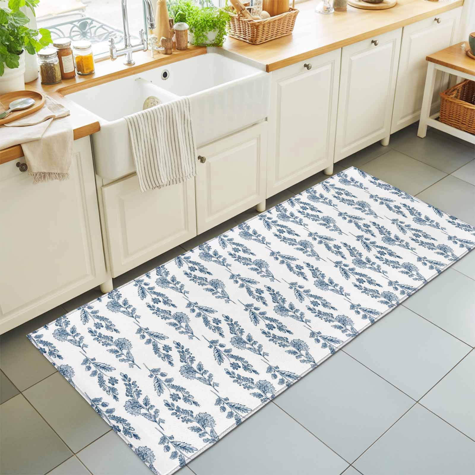Blue Leaves Abstract Herb Rectangle Rug 2'x6' Summer Pastoral Floral ...