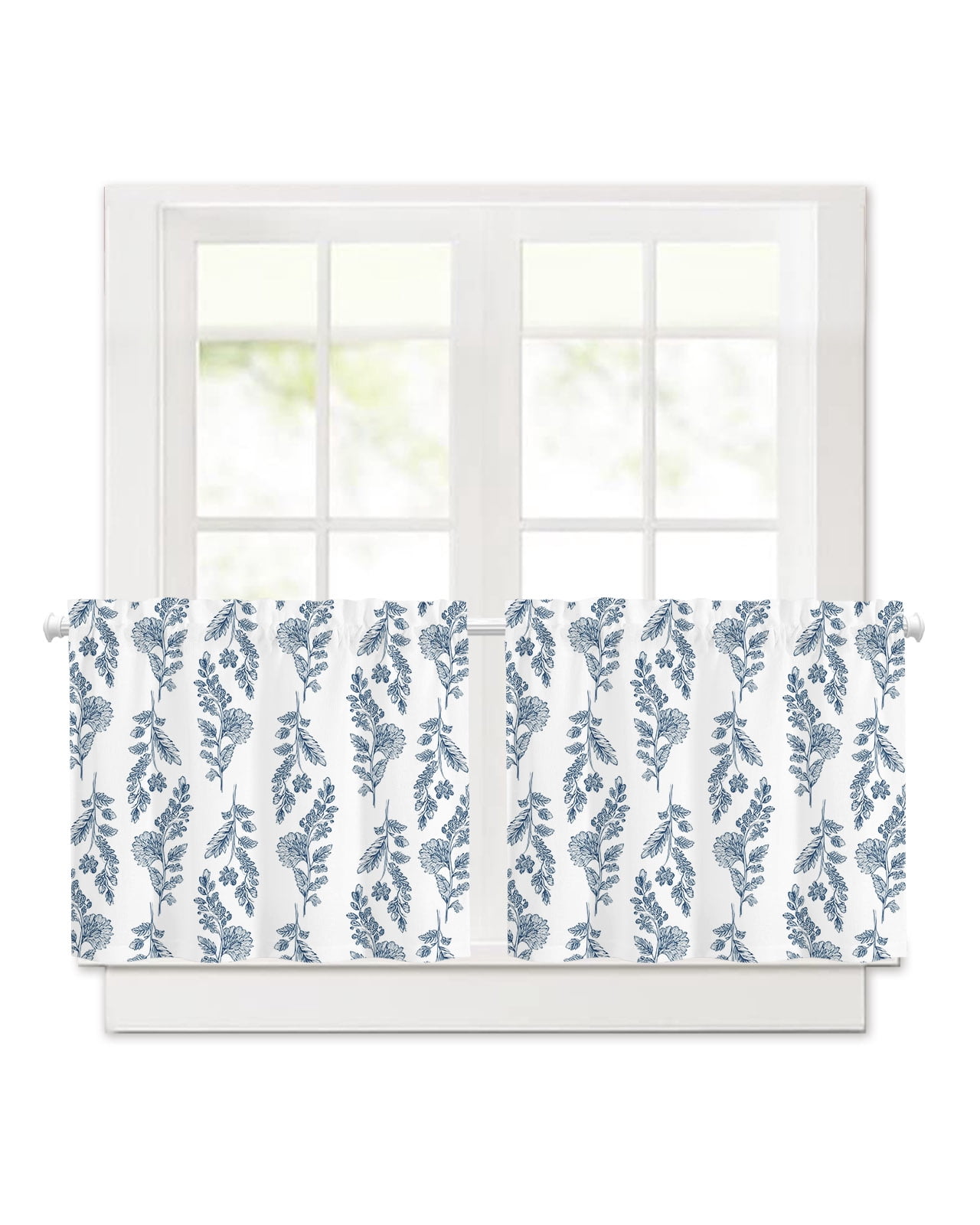 Blue Leaves Abstract Herb Short Blackout Curtains 30 Inch Long,Summer ...