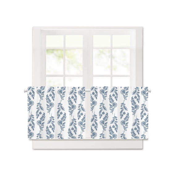 Blue Leaves Abstract Herb Short Blackout Curtains 30 Inch Long,Summer ...