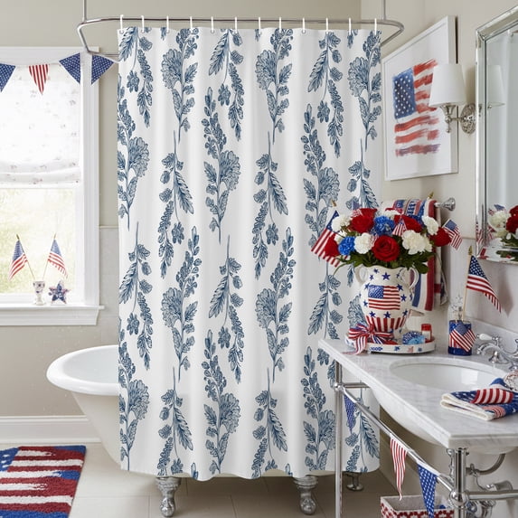 Blue Leaves Abstract Herb Shower Curtain for Bathroom, Summer Pastoral ...