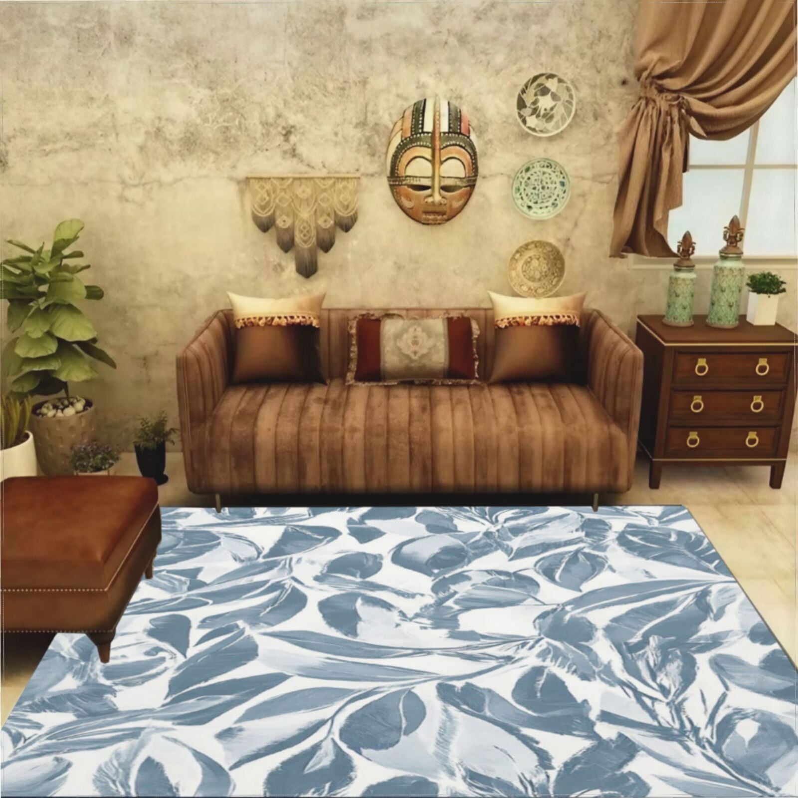 Blue Leaves Abstract Pattern Art Light Luxury Home Carpets Living Room ...