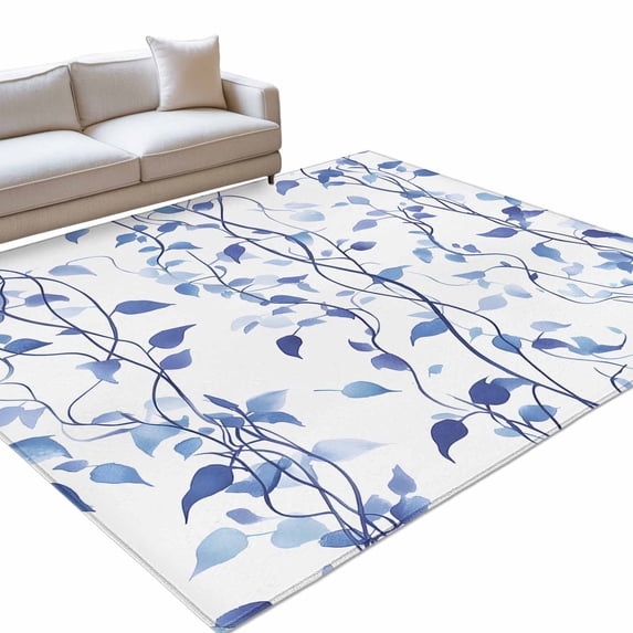 Blue Leaves Area Rugs 5x7ft Watercolor Leaf Summer Plant Farmhouse ...