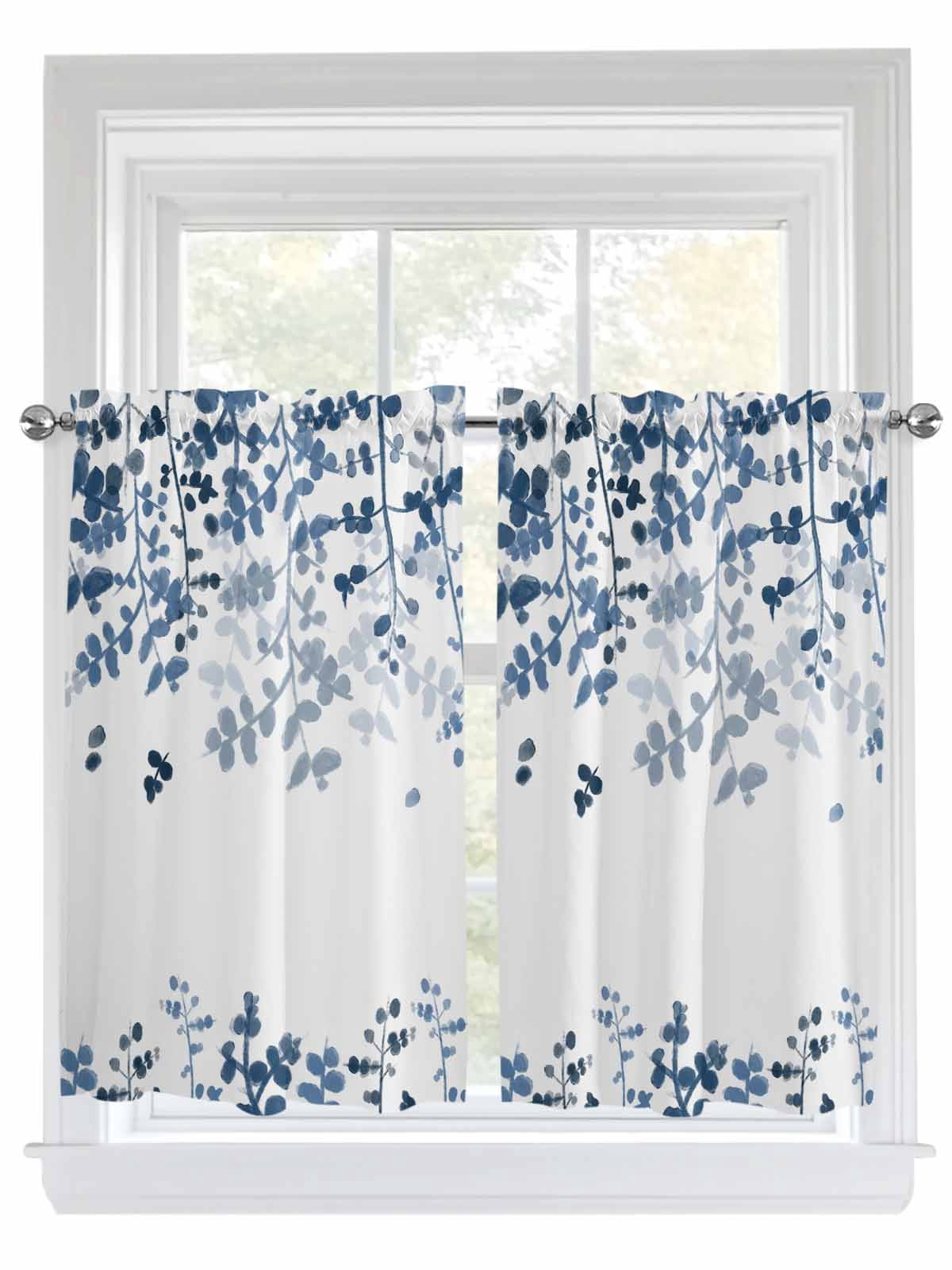 Blue Leaves Bathroom Window Curtain, Summer Botanical Light Filtering ...
