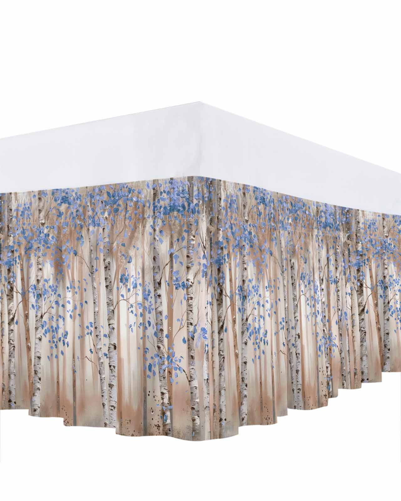 Blue Leaves Bed Skirt Forest Painting Art Style Bed Skirts Queen Size 16 Inch Drop, Wrap Around ...