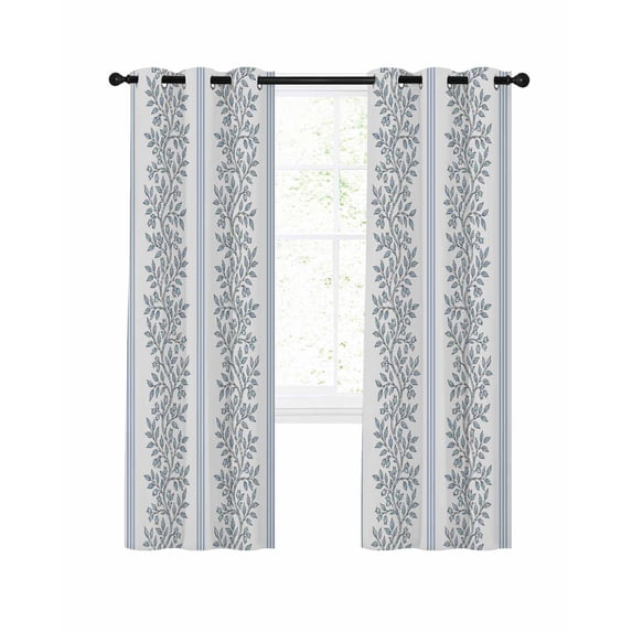 Blue Leaves Blackout Curtains for Bedroom Living Room, Country Rustic ...