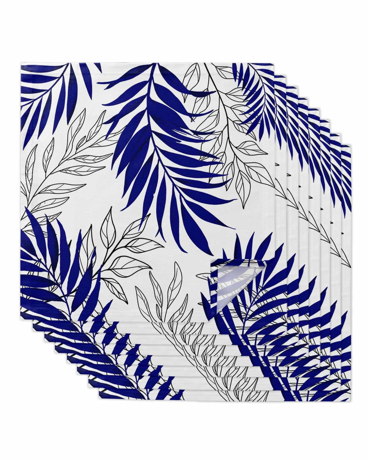 Blue Leaves Cloth Napkins Set of 8 Reusable Dinner Napkins, Abstract ...
