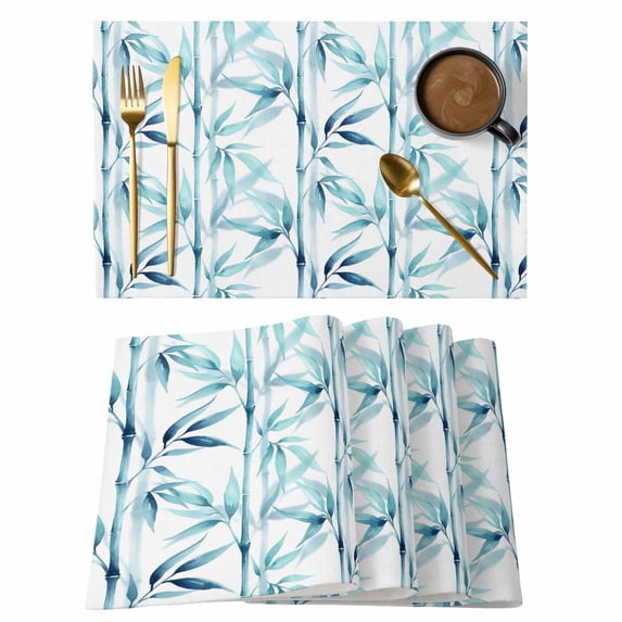 Blue Leaves Cotton Linen Placemats Set of 4, Minimalist Natural Style ...