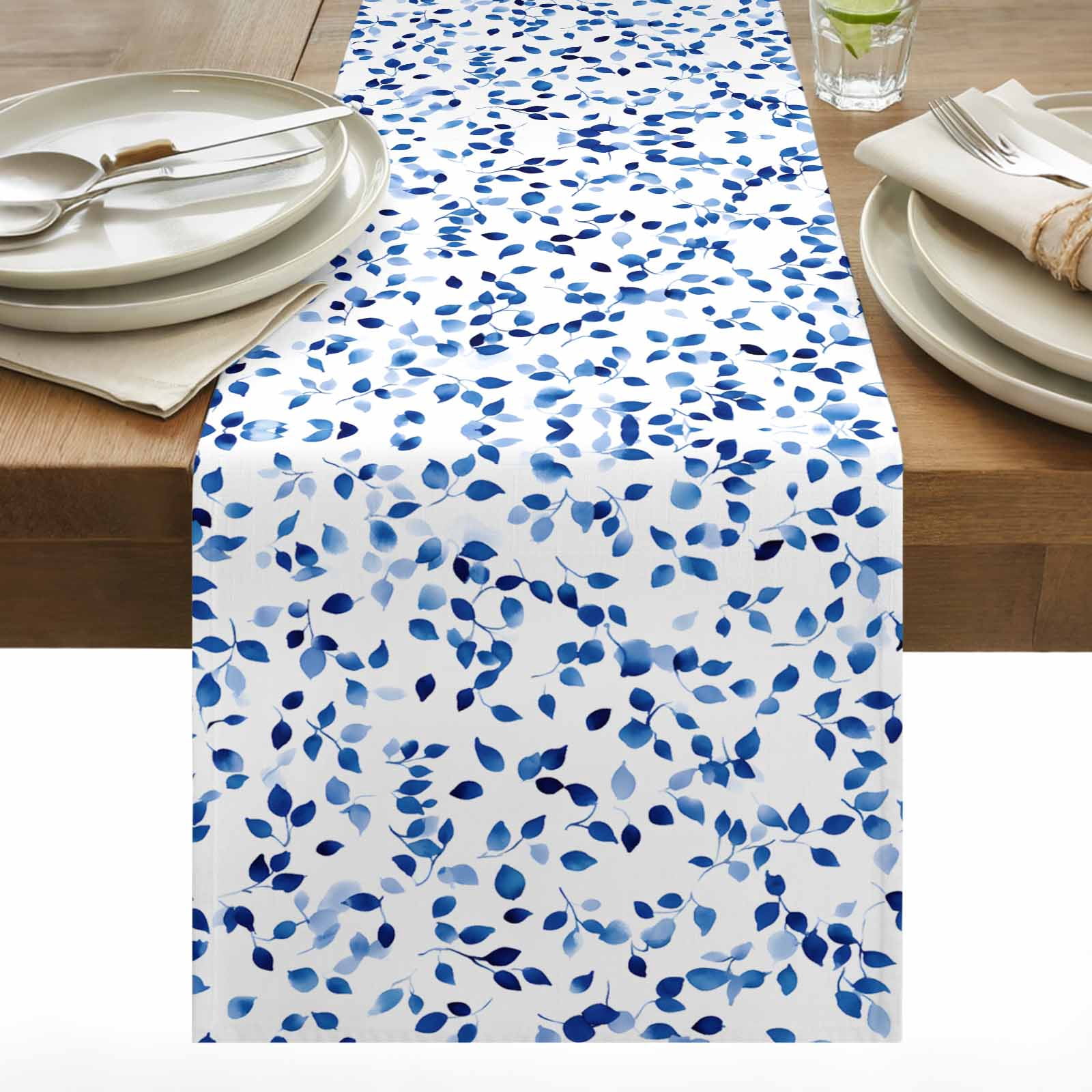 Blue Leaves Cotton Linen Table Runner American Pastoral Leaf Spring ...