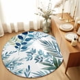 Blue Leaves Country Botanical Round Rug 3ft Spring Watercolor Plant ...