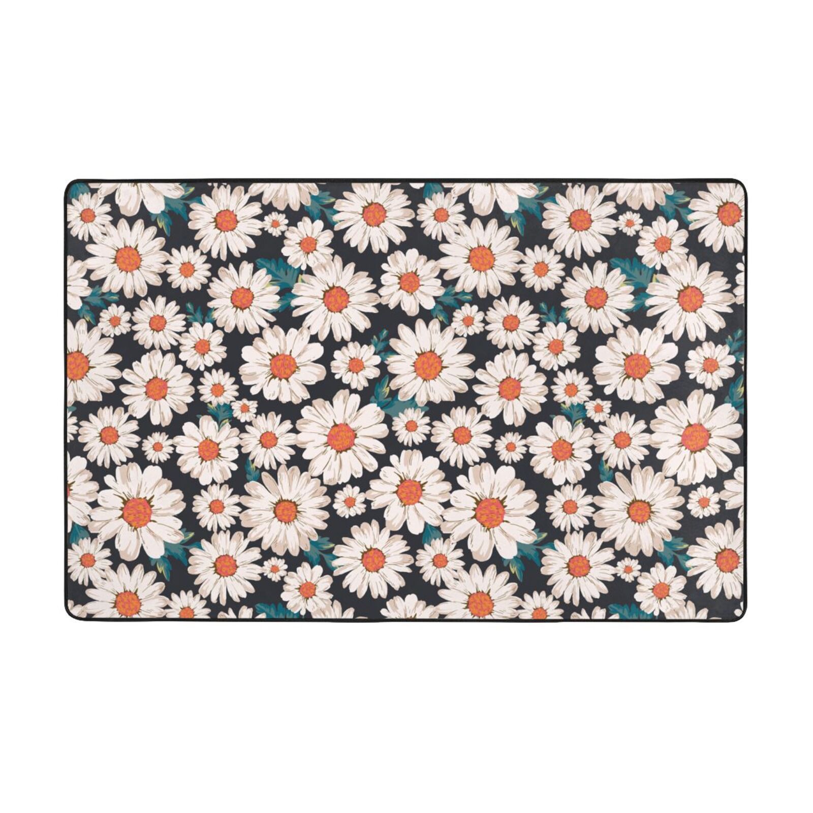 Blue Leaves Daisies Flowers Indoor Door Mat, Bedroom Rug & Carpets ...